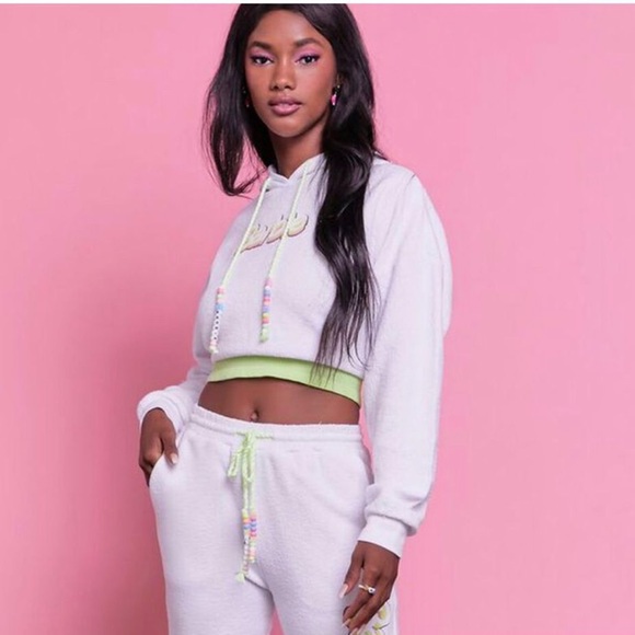Barbie | Tops | Barbie X Forever 2 White Terry Cropped Barbiecore Logo ...